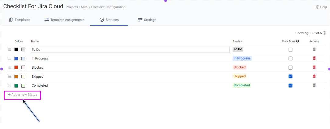 Managing Checklist Item Status